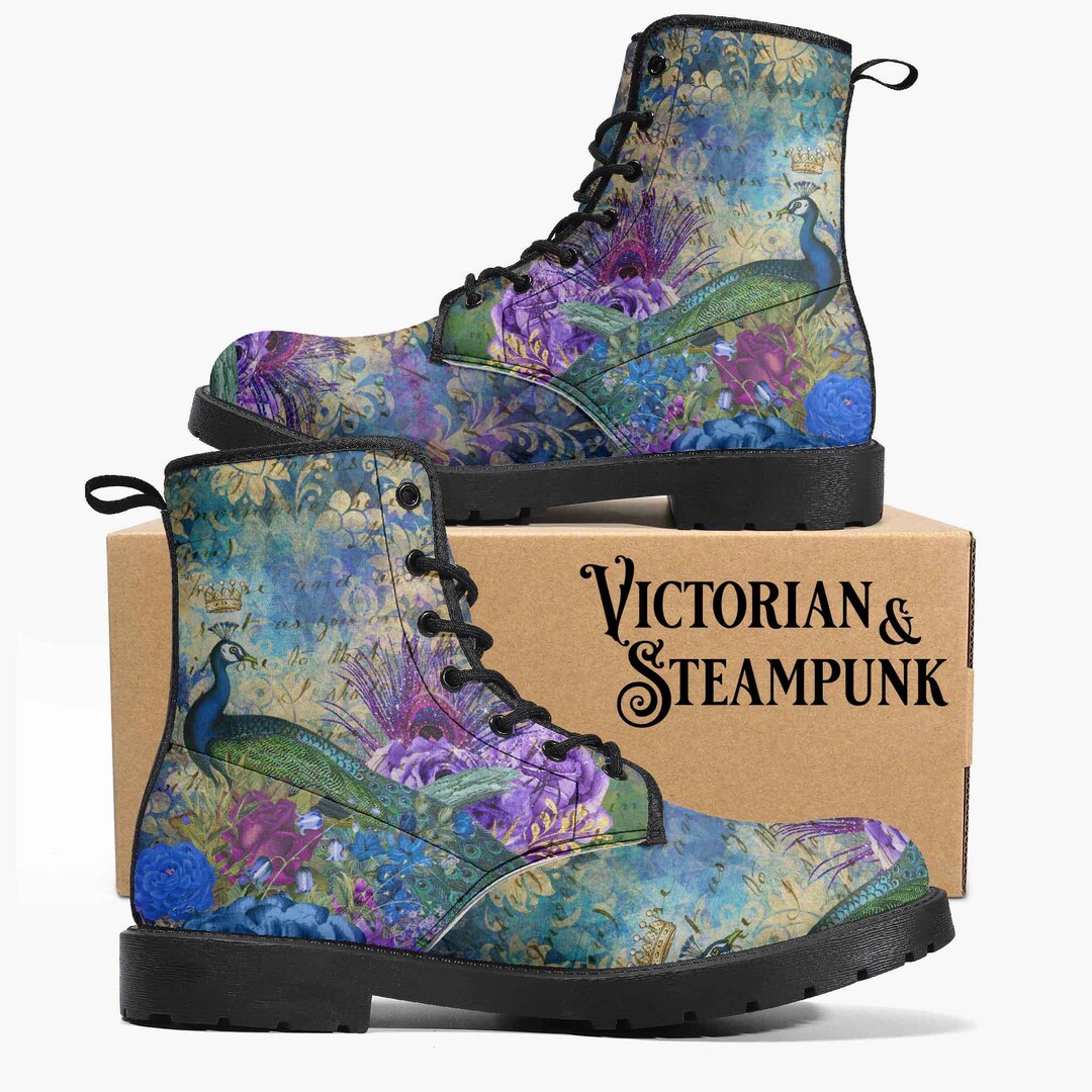 Peacock Vintage Floral Combat Boots (JPIREG17) - Etsy