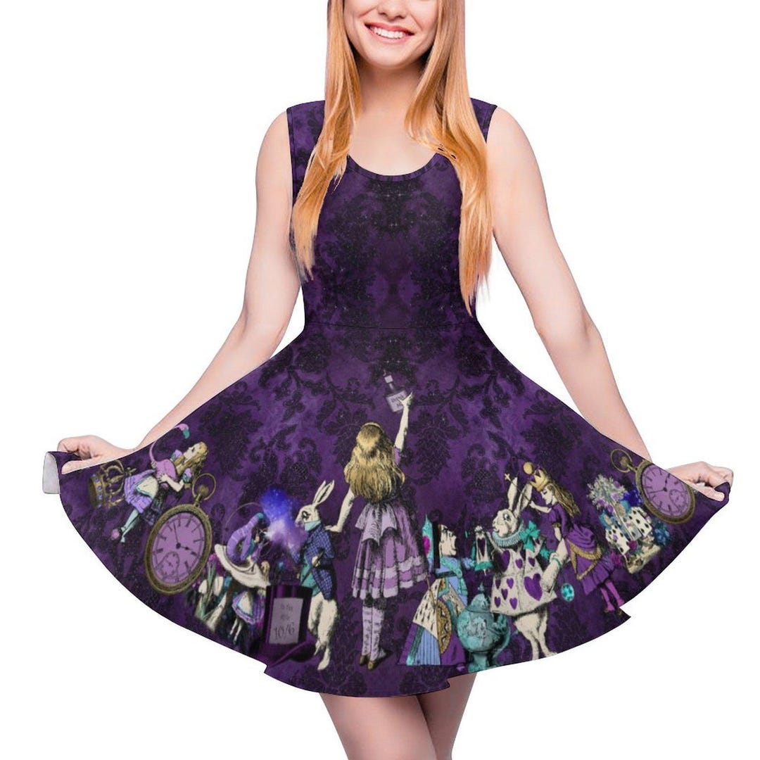 Purple Alice in Wonderland Fun Party Dress - Mad Hatter Tea Party Dress ...