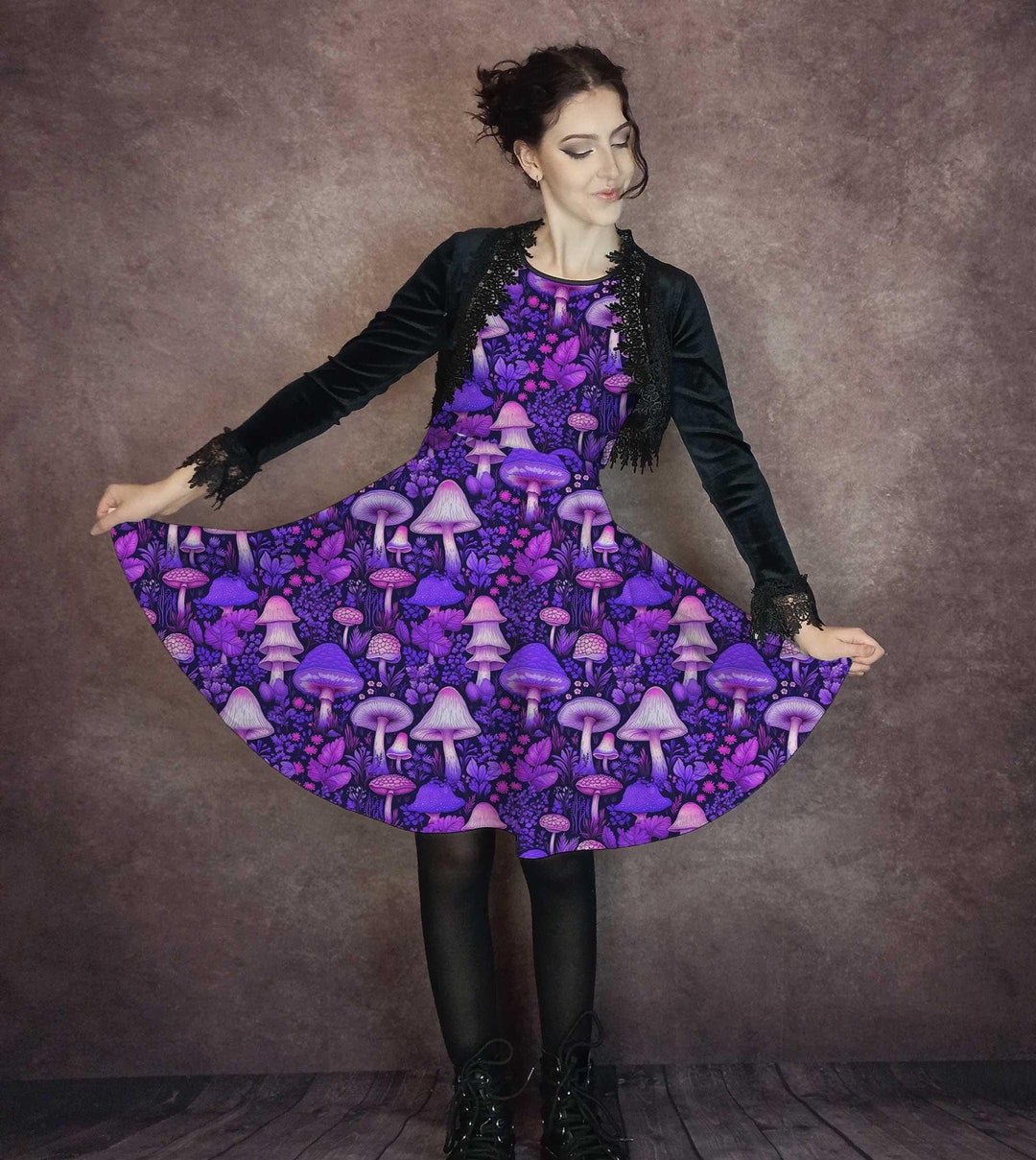 Purple and Pink Fun Mushroomcore Dress (AADMUSH1) - Etsy