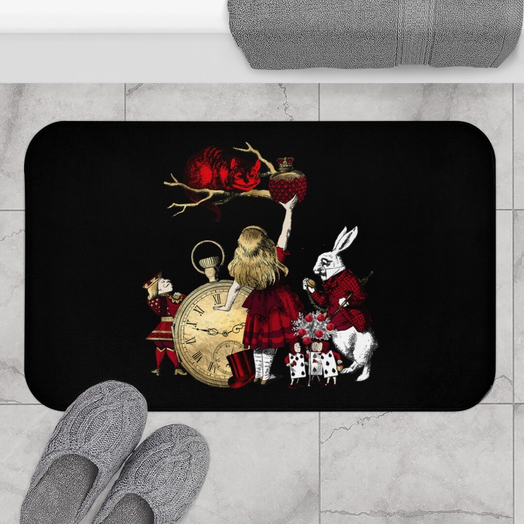 Alice in Wonderland Gothic Bath Mat Black, Red and Gold Non Slip Alice ...