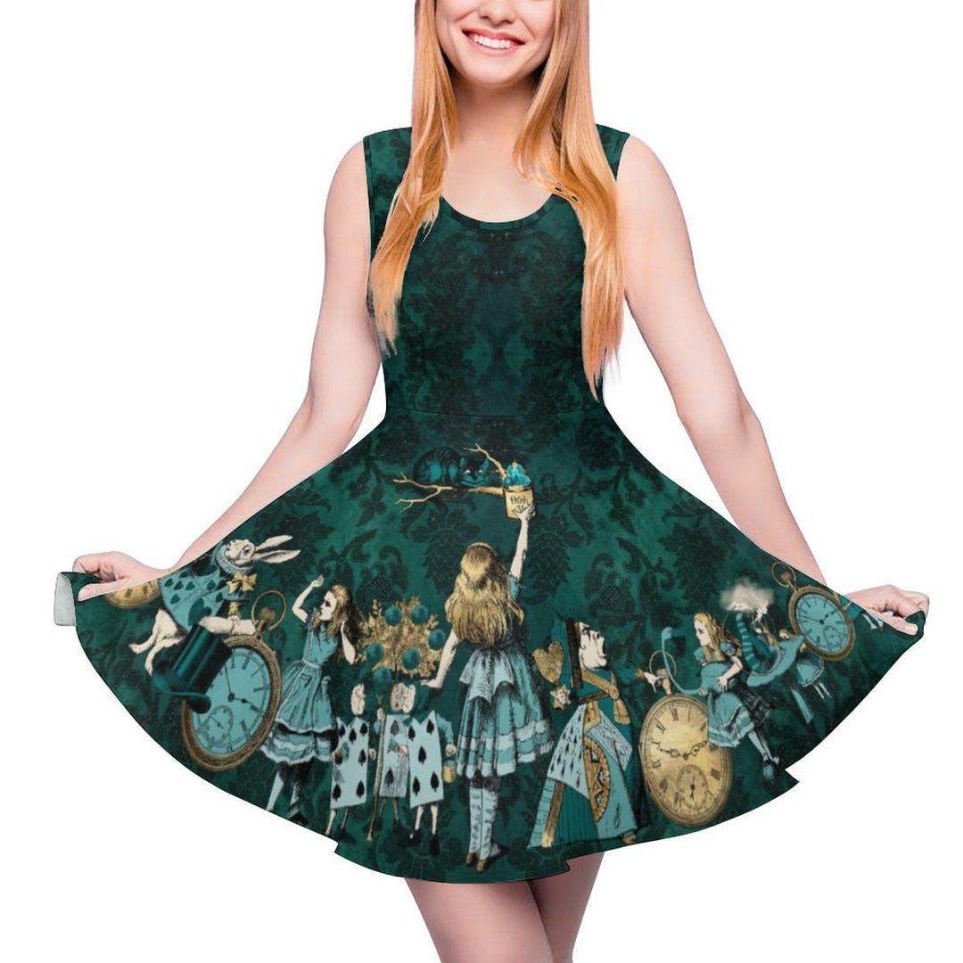 Green Alice in Wonderland Fun Party Dress - Mad Hatter Tea Party Dress ...