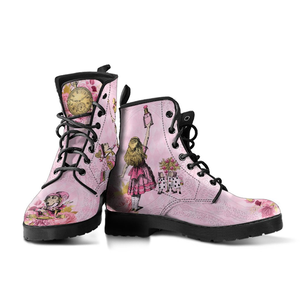 Alice in Wonderland Pink Combat Boots - Mad Hatter Tea Party Fun Boots ...