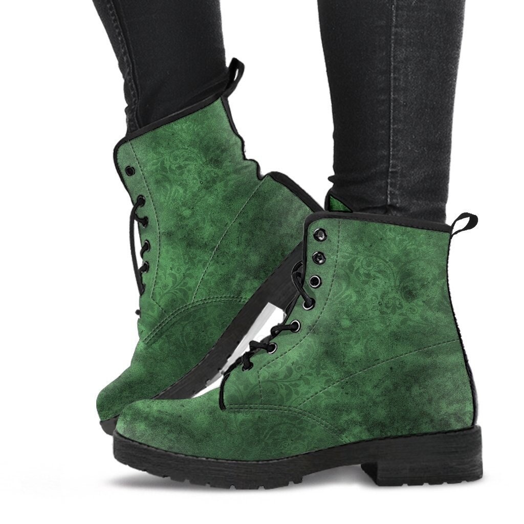 Green Gothic Grunge Vegan Leather Combat Boots Vegan Leather - Etsy ...