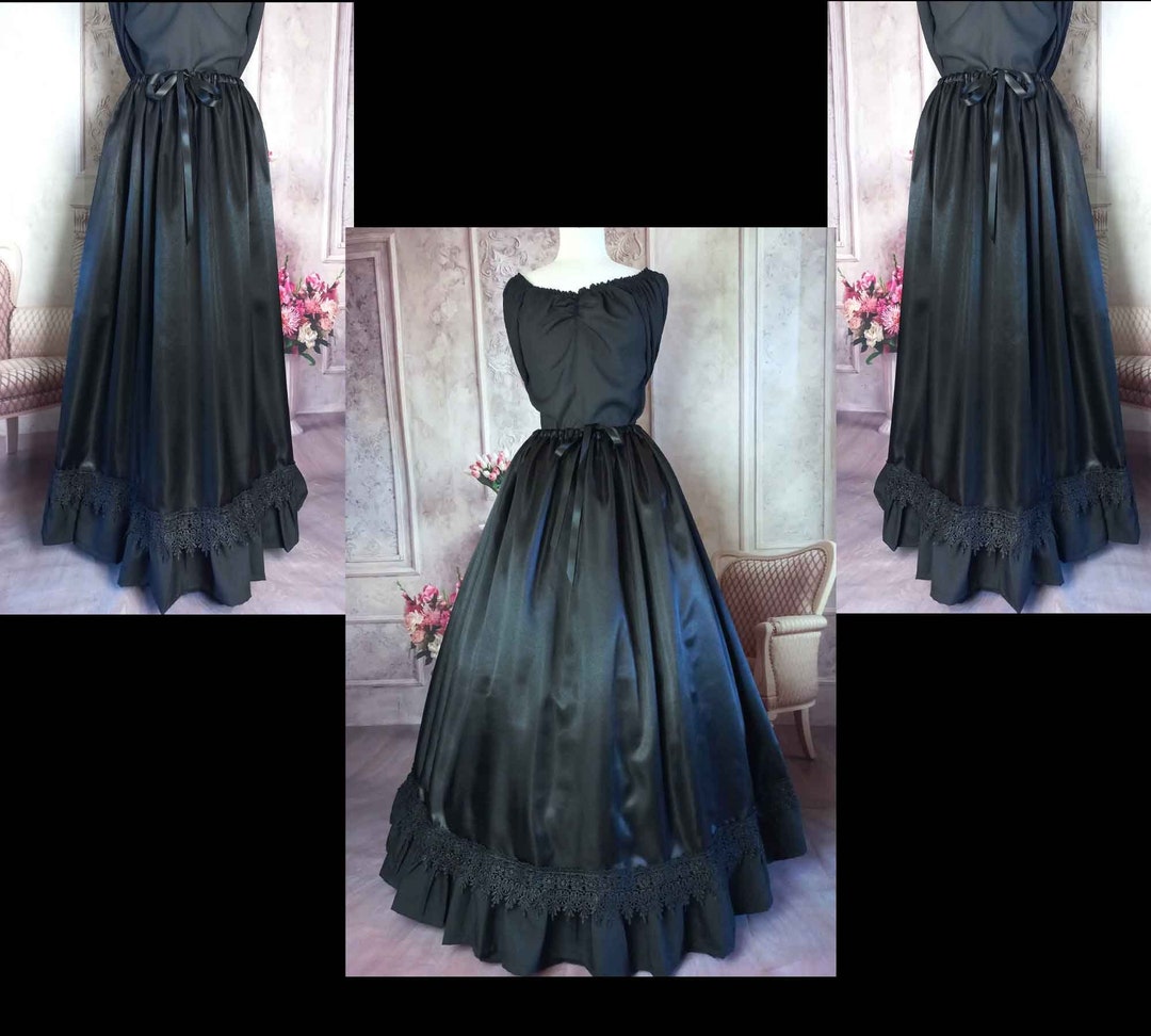 Long Black Satin Majestical Petticoat - Black Bridal Skirt - Gothic ...