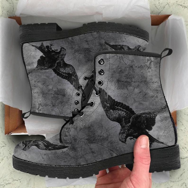 Raven Boots Gothic Grey Vegan Leather Combat Boots RAV1 - Etsy