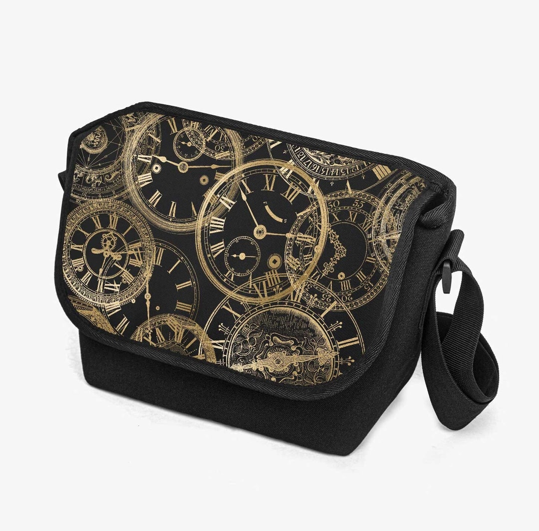Golden Clocks Steampunk Messenger Bag - Steampunk School Bag (JPMESSS2 ...