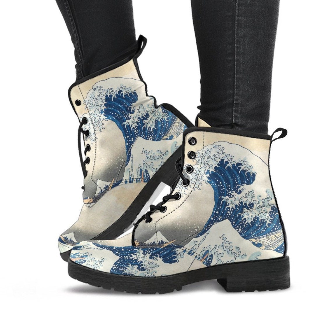 The Great Wave Boots - Lace up Combat Boots (JPREG32) - Etsy
