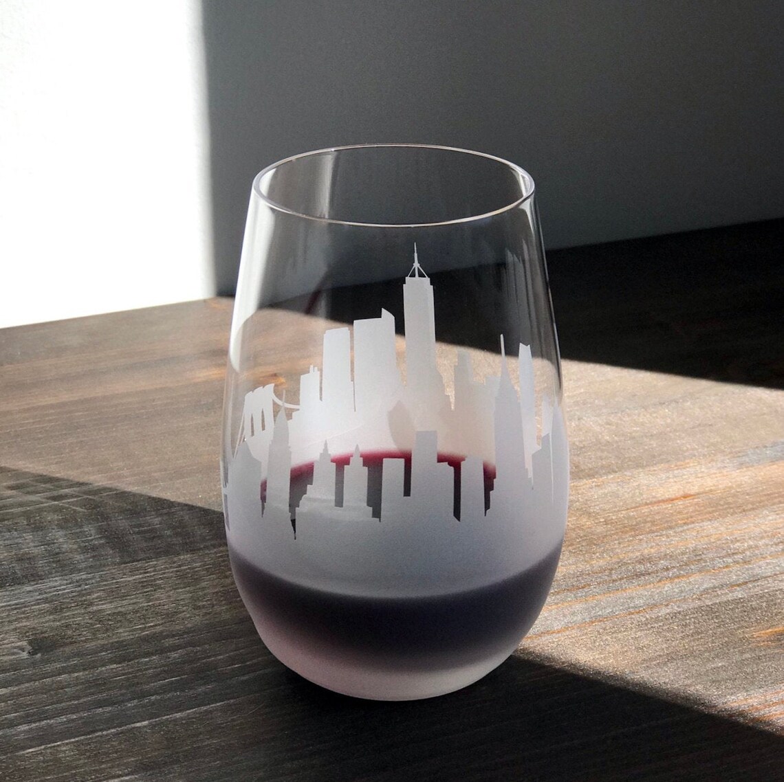 New York City Wine Glasses Skyline Set Of 2 Panorama Etsy