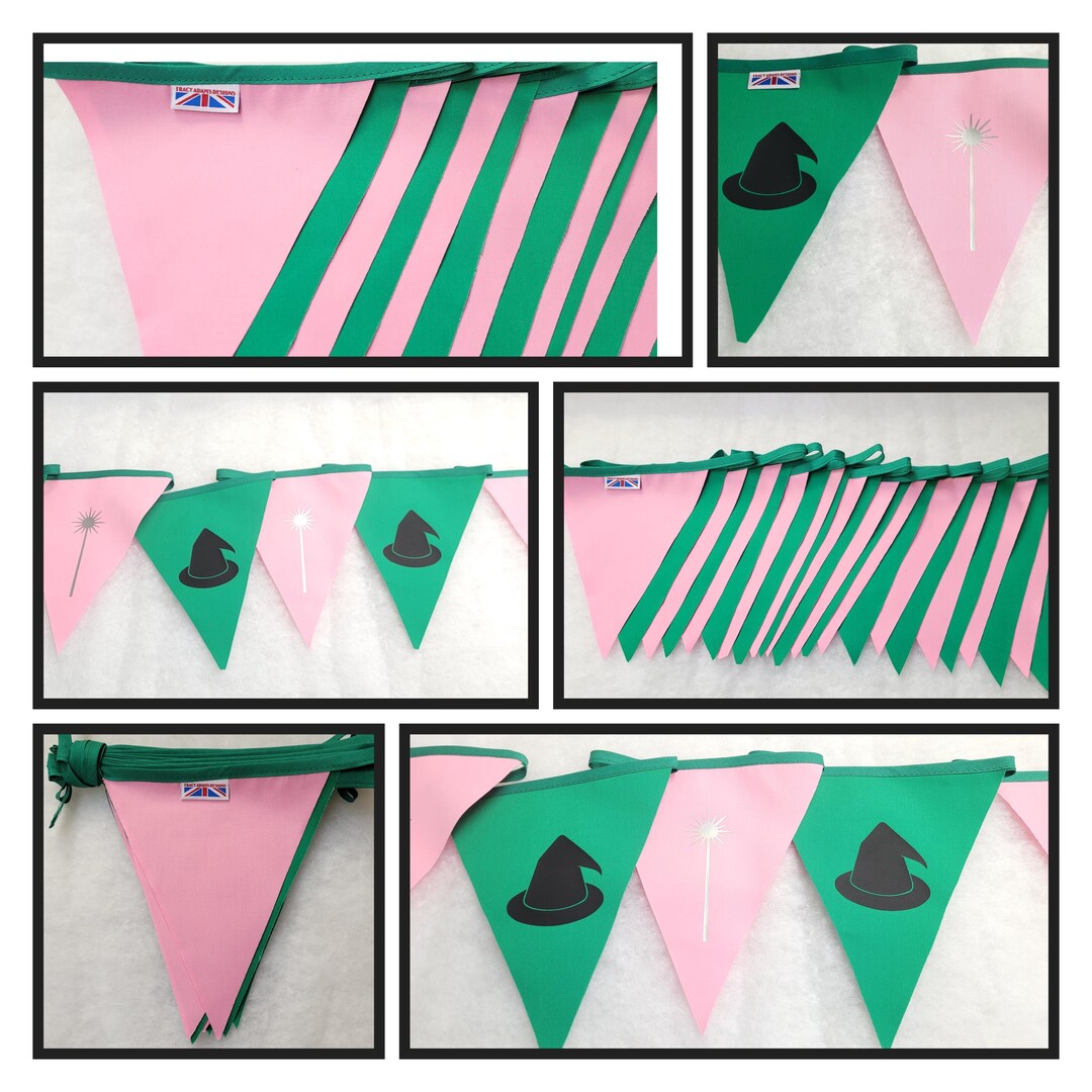Wicked Bunting Colours - Pink and Green Fabric Bunting - Etsy