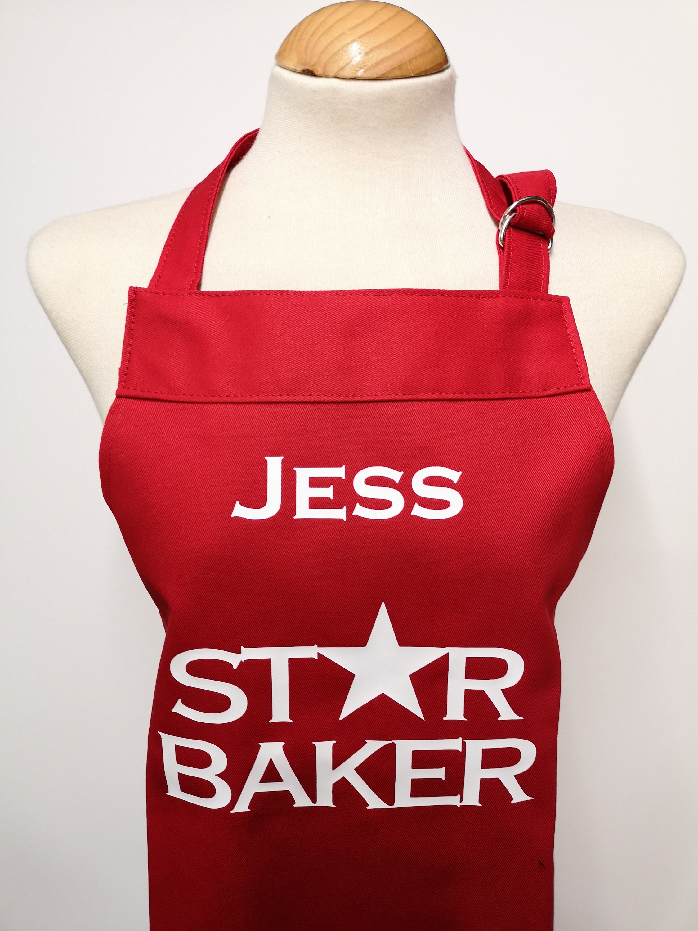 Large Star baker apron option to personalise. Grey red | Etsy