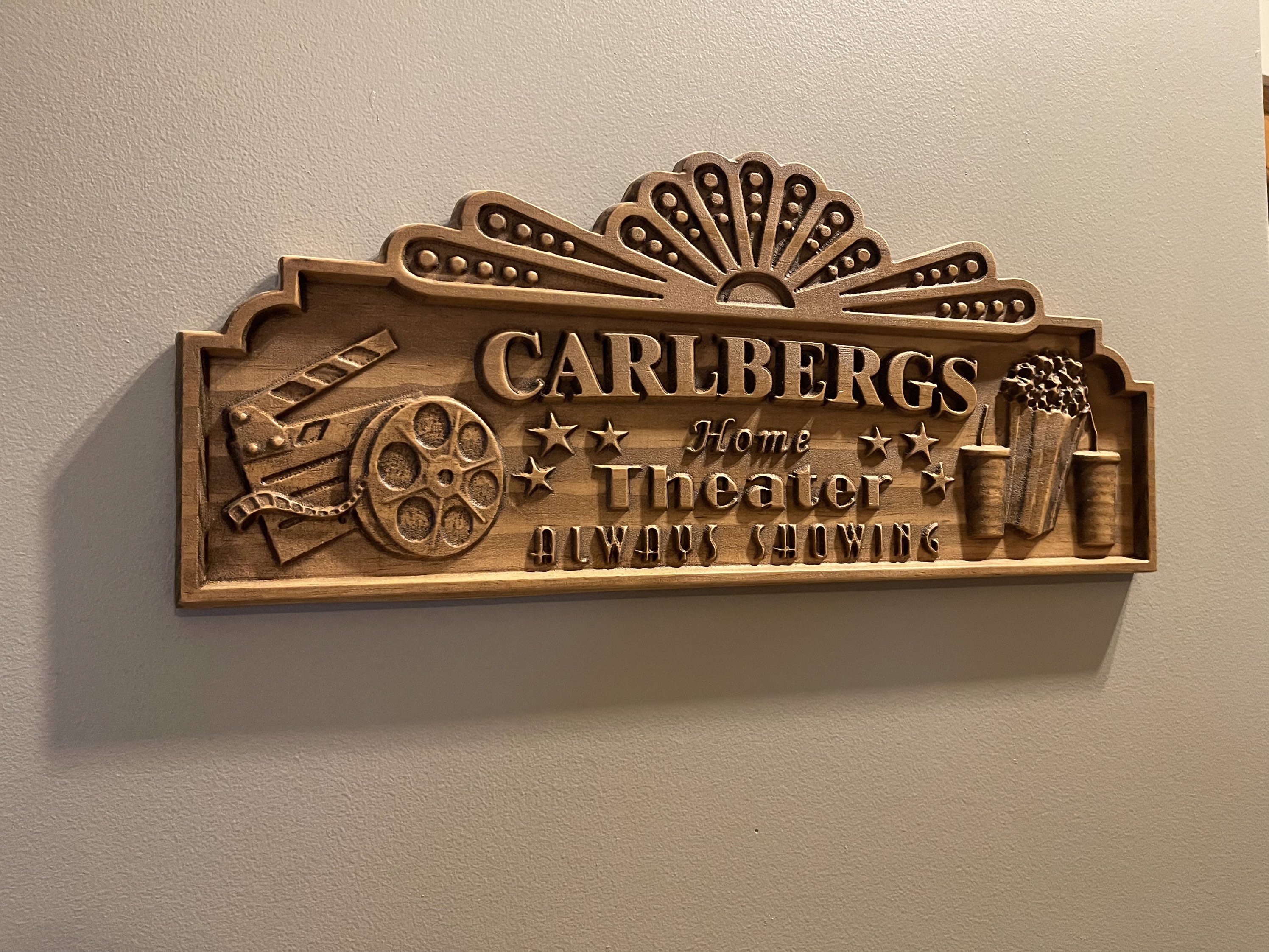 3d Home Theater Sign Carved Wood With Your Name - Etsy