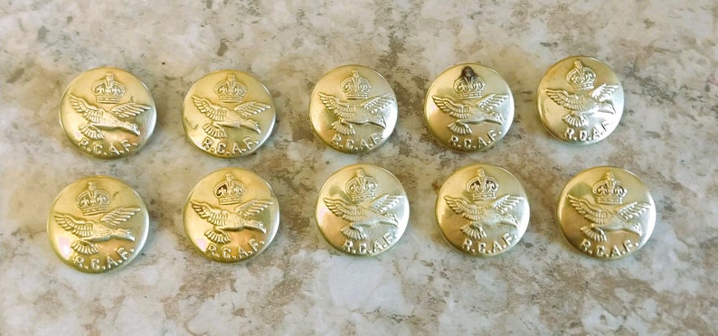 Set of 10 R.C.A.F. Brass Uniform Buttons. 1 Military Air Force RCAF ...
