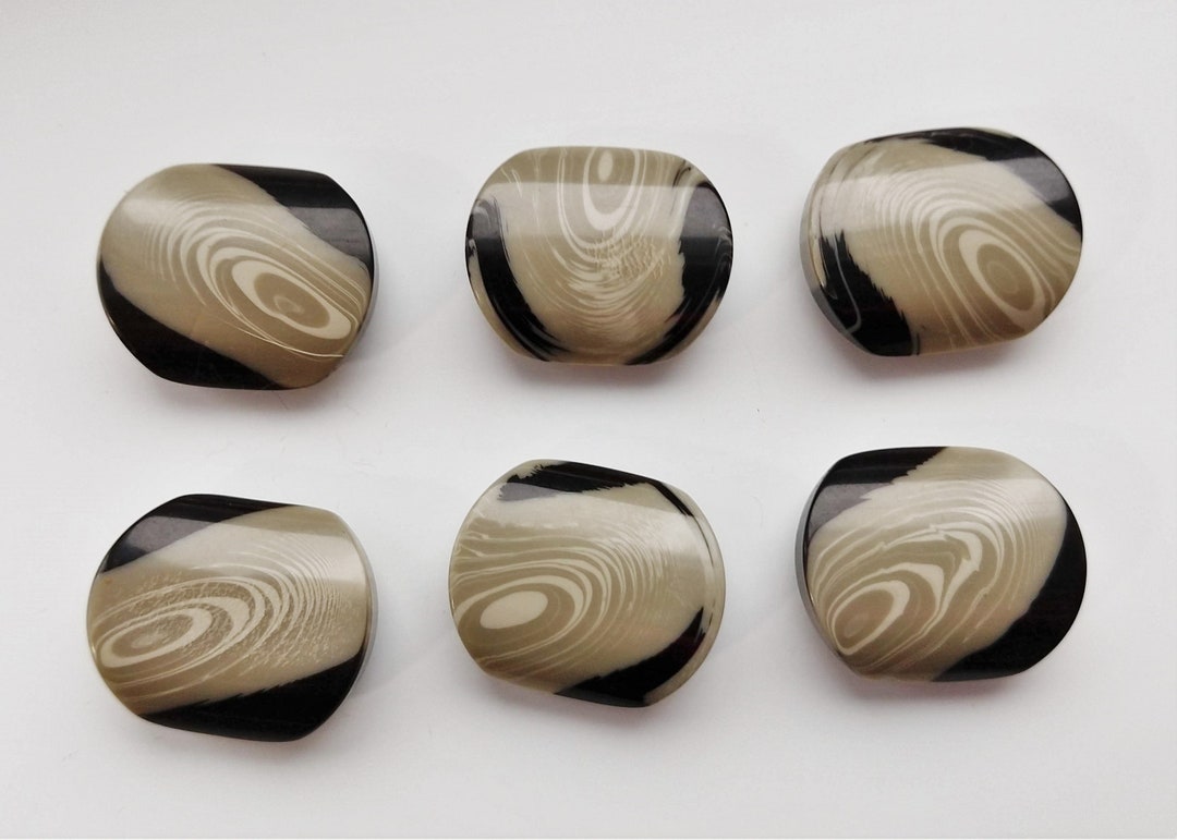 Lot of 6 Old Period Buttons Marbled Gray and Black Plastic 1x 5/8 Free ...