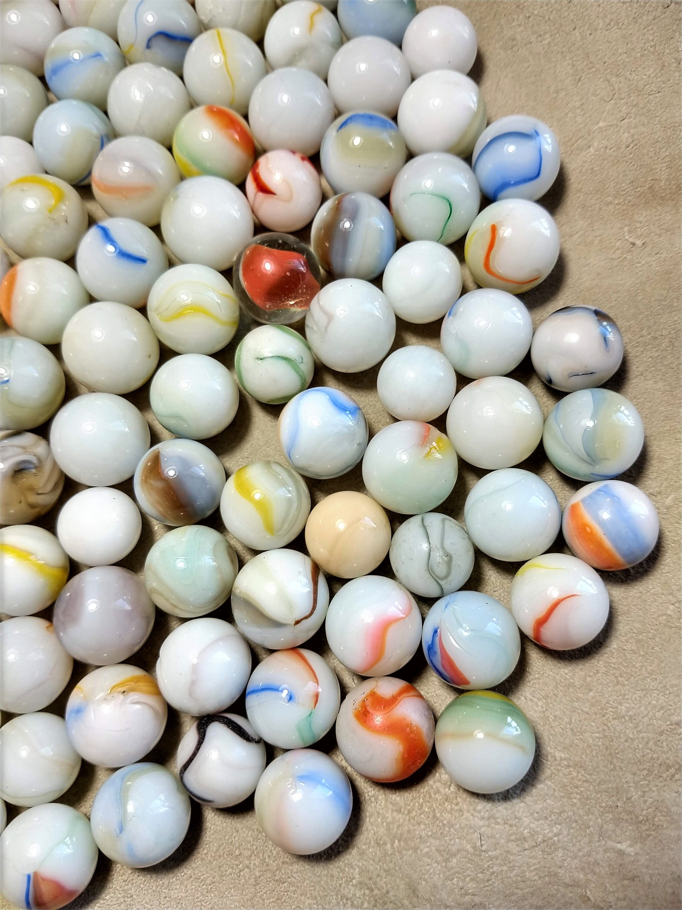 Lot 101 billes marbles akro agate peltier blanc et couleur | Etsy