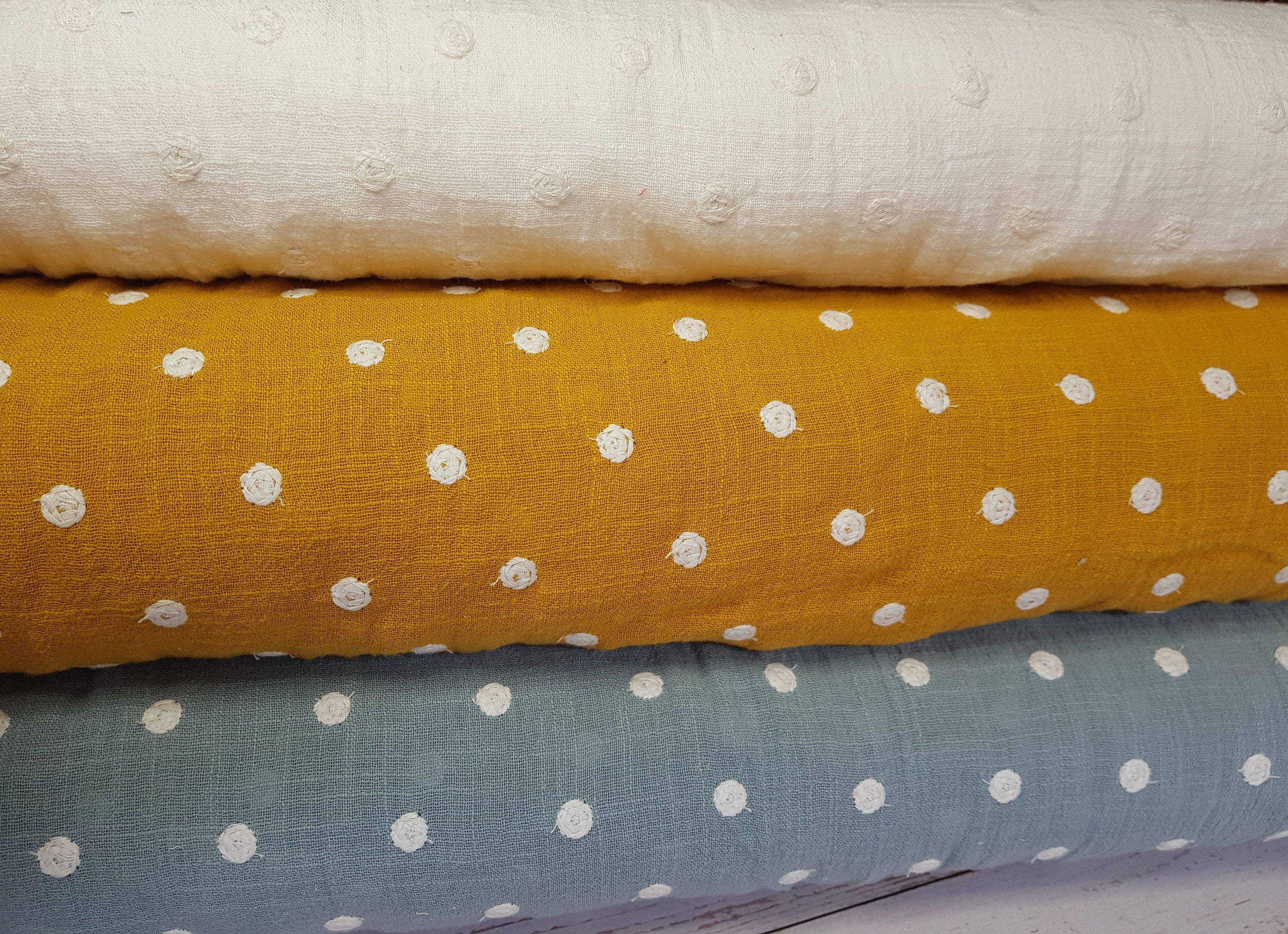 Cotton Dobby Slub Spot Fabric by the Half Metre. White Ochre - Etsy ...