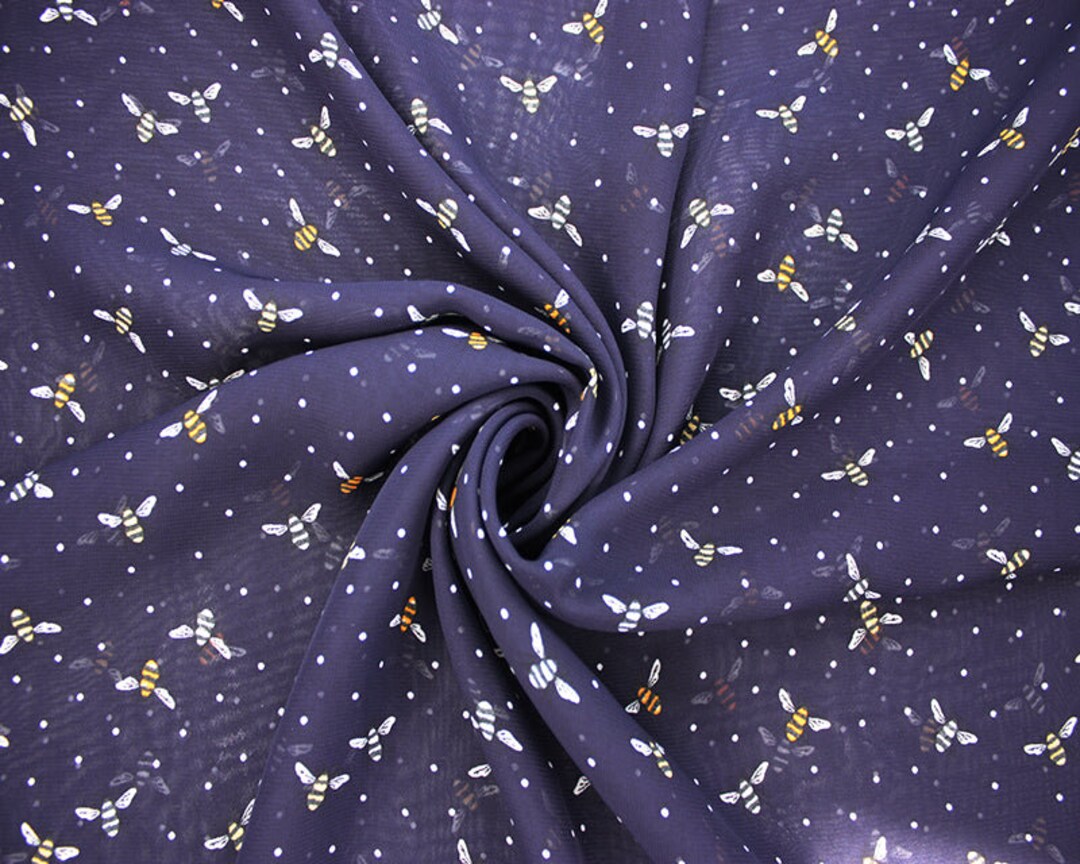 Bees Spotty Navy Blue Dobby 100% Polyester Chiffon Dress Fabric by Half ...