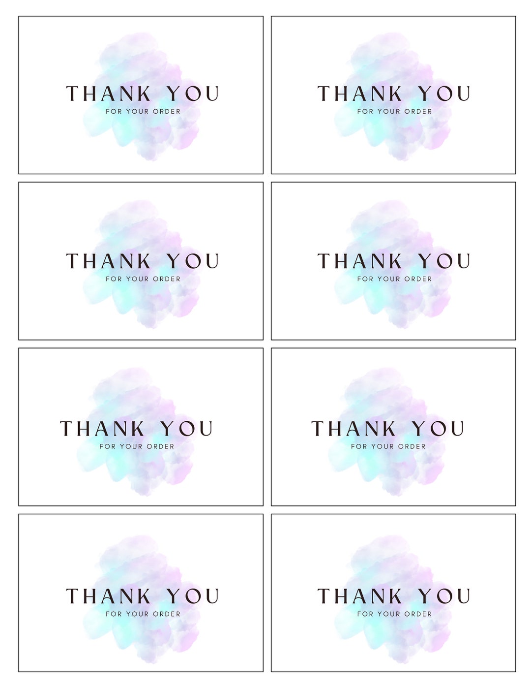 Thank You for Your Order Printable Thank You Cards 8 Thank You Cards ...