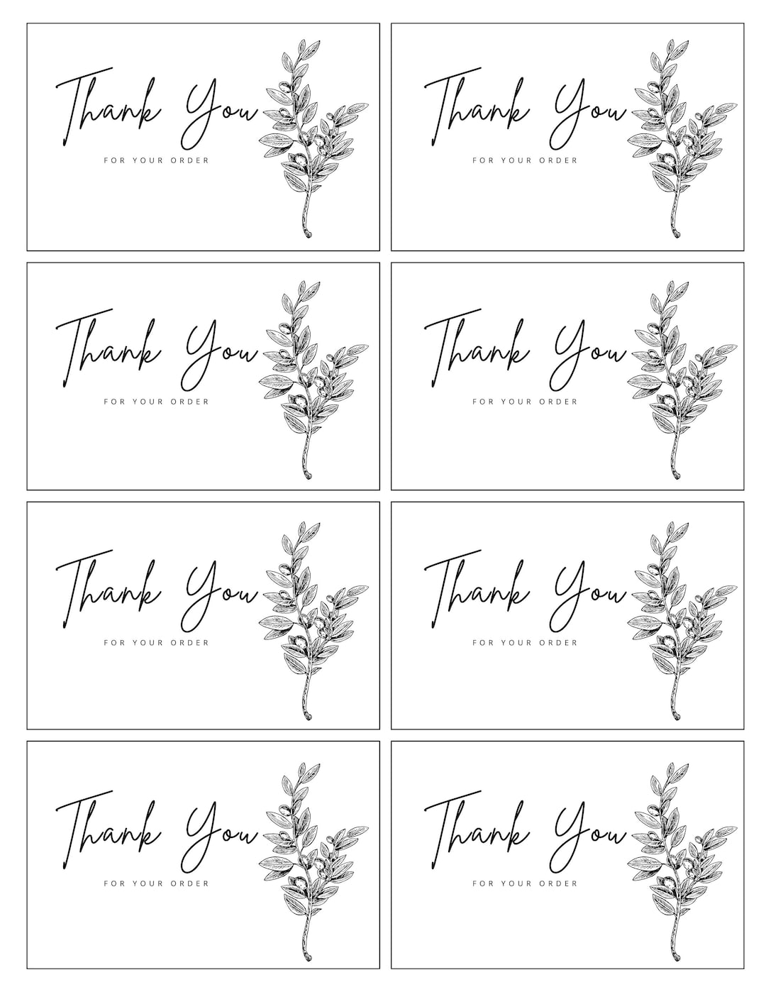 Thank You for Your Order - Printable Thank You Cards - 8 Thank You ...