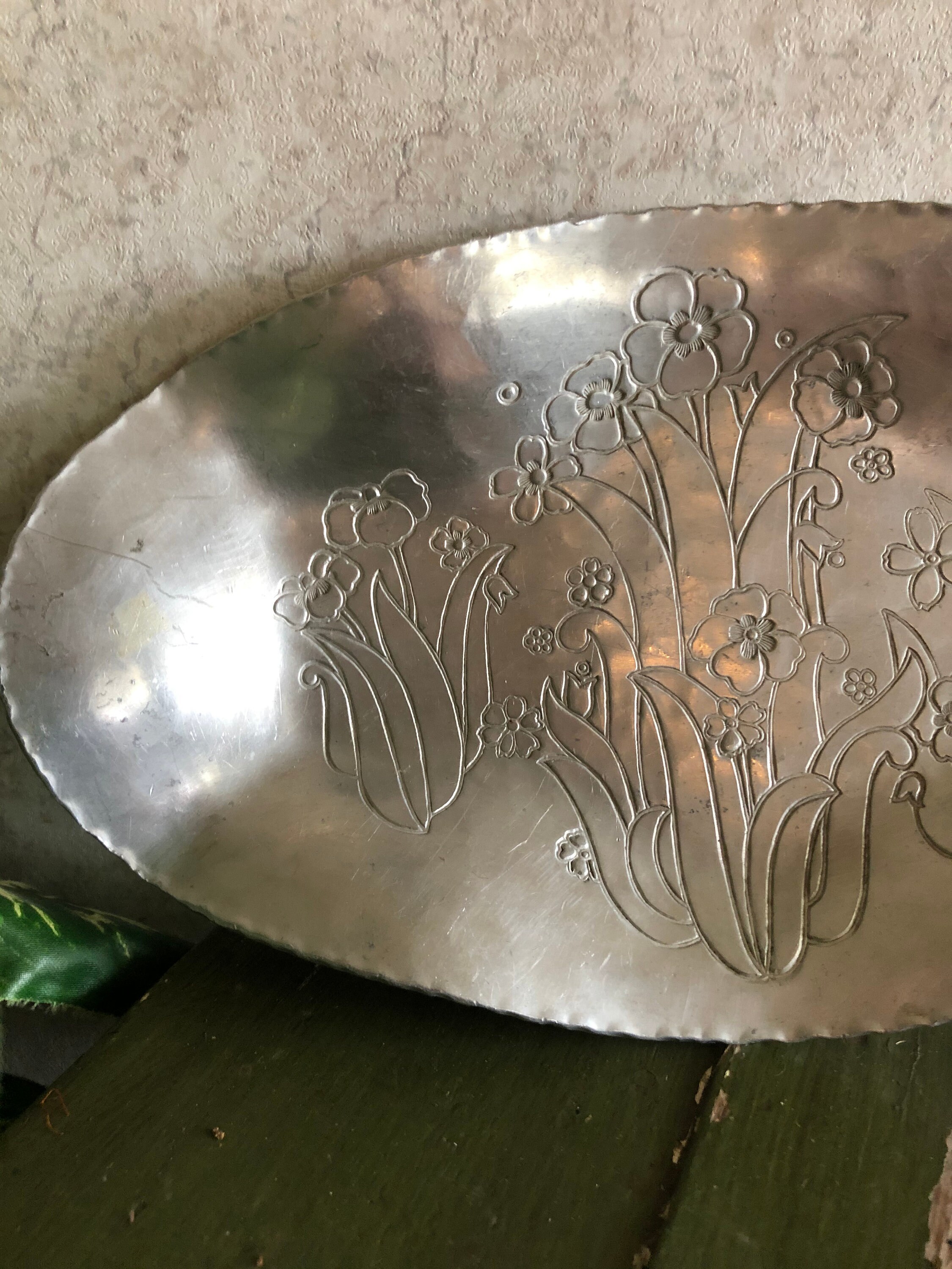 Vintage silver decor dish flower engraved wavy plate | Etsy