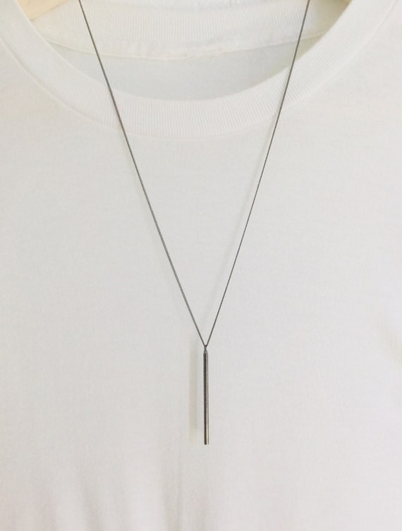 Long Gun Metal Bar Necklace Bar Pendant Mens Jewelry Mens Necklace Minimal Necklace Long Necklace Boho Womens Jewelry Platojewelry Etsy