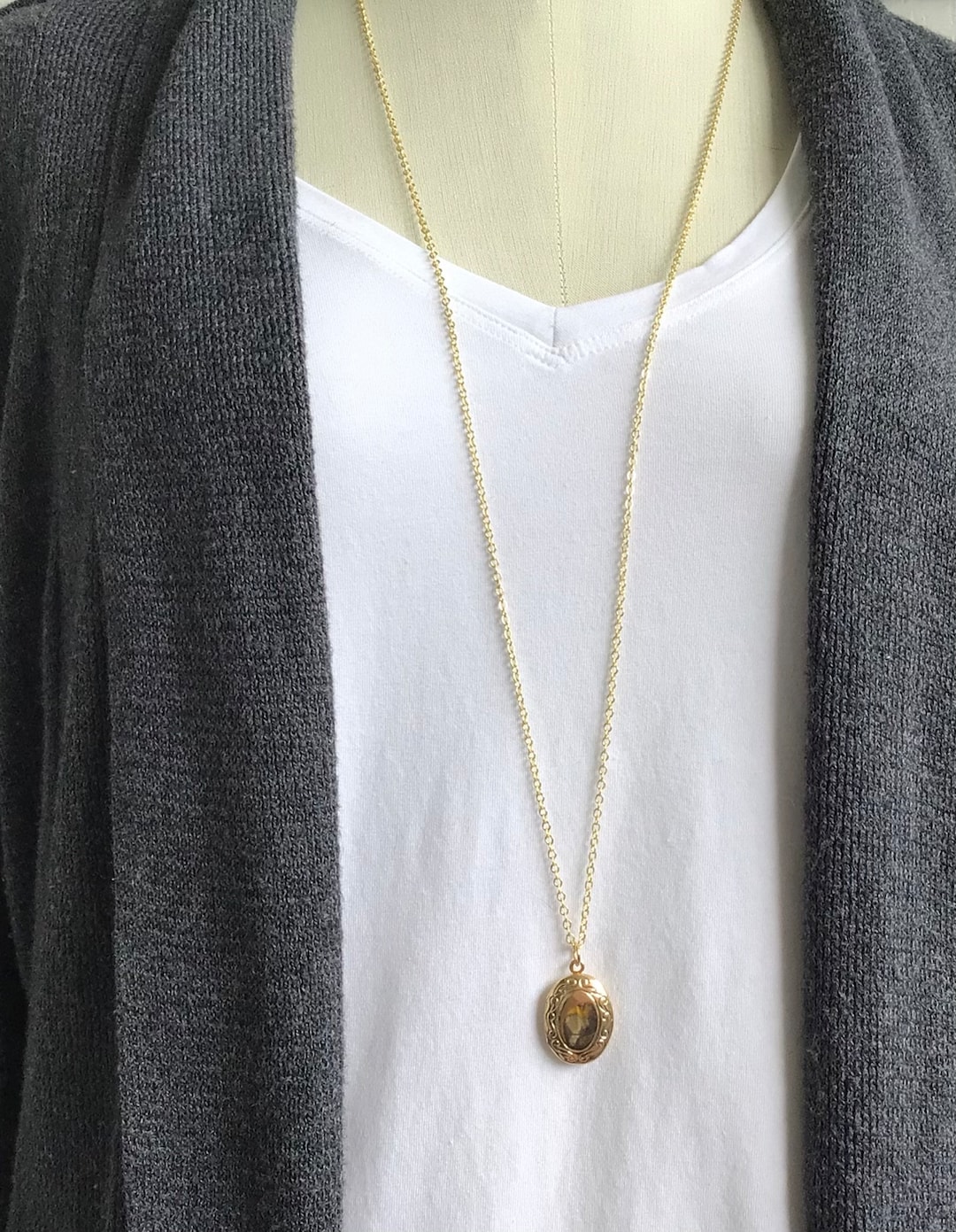 Extra Long Locket Necklace Gold 34’ Inch Chain Necklace Jewelry Gift ...