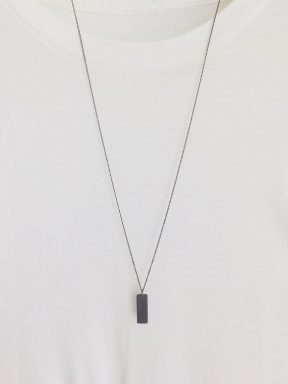 Black Name Rectangle Tag Personalized Jewelry Mens Necklace | Etsy