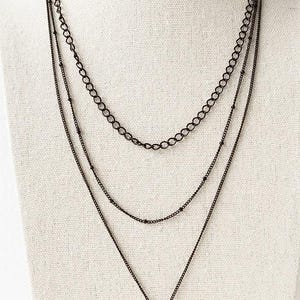 Triple Strand Black Chain Necklace With Black Disc, Stacked Necklace ...