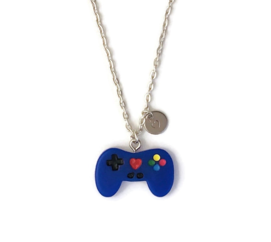 Blue Silver Gamer Necklace Silver Tone Initial Personalized Necklace - Etsy