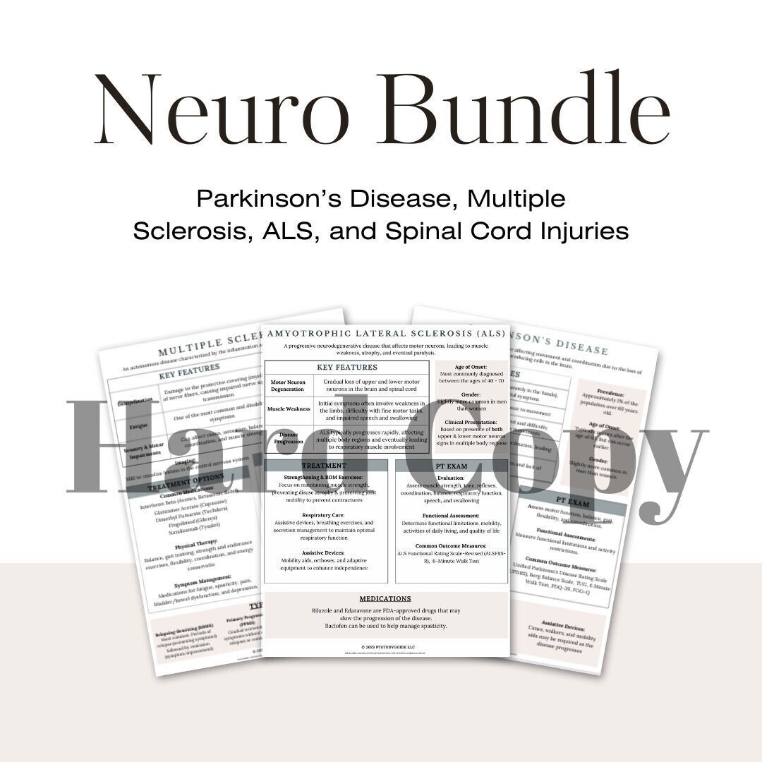 Neurological Conditions Cheat Sheet Bundle Parkinson's, MS, ALS, Spinal Cord Injuries & More ...