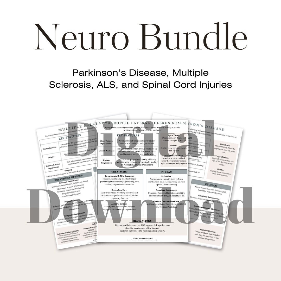 Neurological Conditions Cheat Sheet Bundle - Parkinson's, MS, ALS, Spinal Cord Injuries & More ...