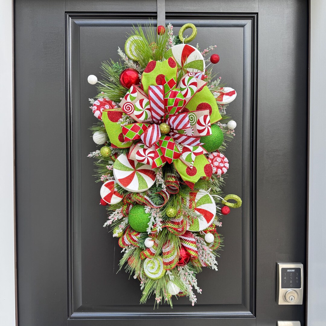 Christmas Candy Wreath Swag: Peppermint Holiday Front Door Decor - Etsy