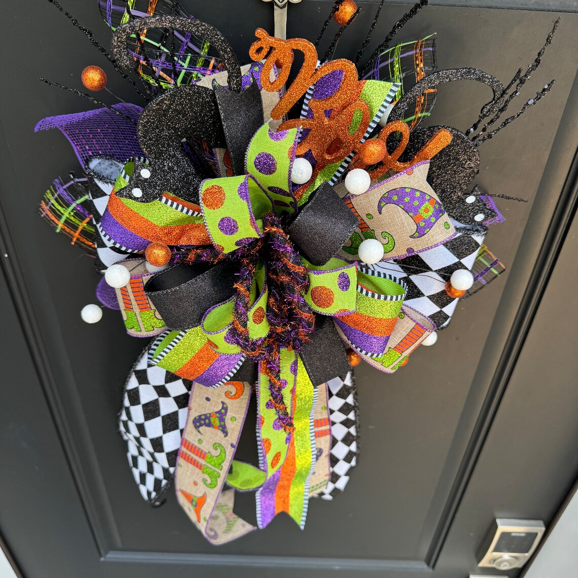 Large Witch Themed Halloween Bow With Mesh, Halloween Door or Mailbox ...