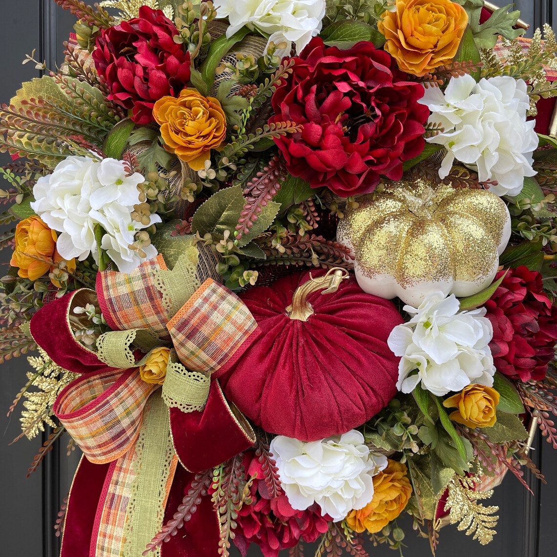 Elegant Velvet and Gold Fall Wreath Hydrangea Peony and - Etsy