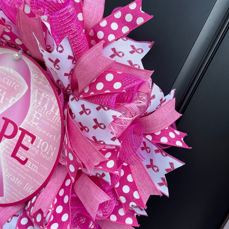 Breast Cancer Survivor Wreath Pink and White Support Decor - Etsy