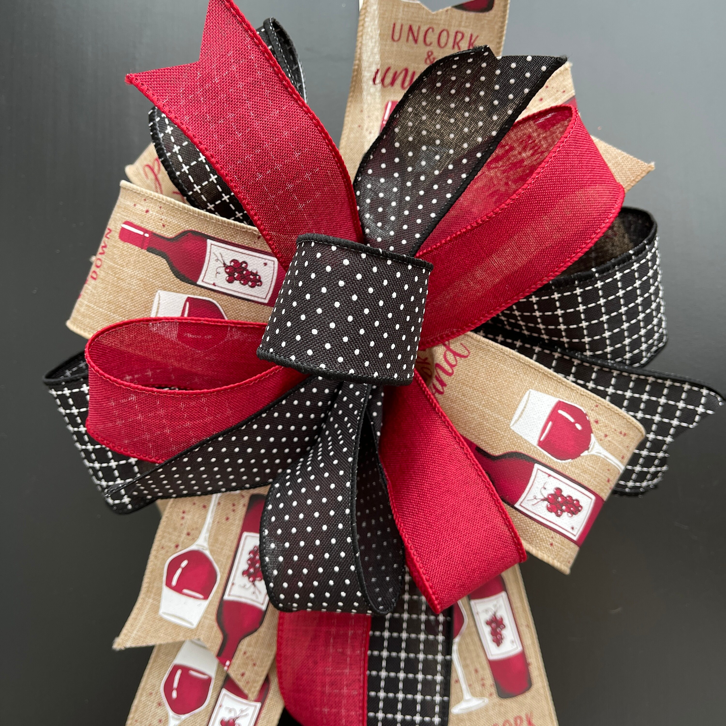 Red Wine Wreath Bow Wine Lover Bow Indoor or Outdoor Wreath | Etsy