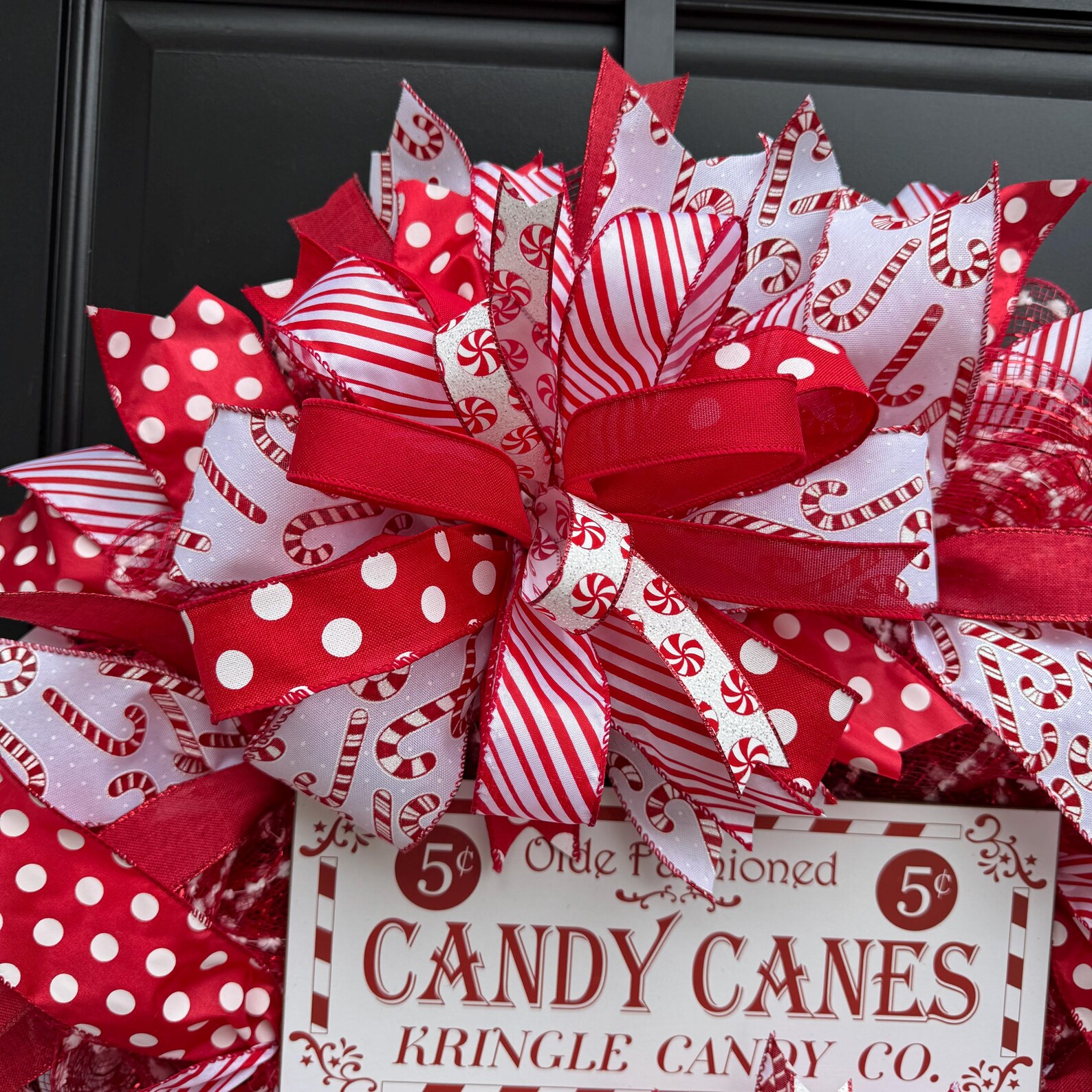 Candy Cane Christmas Mesh Wreath, Red and White Peppermint Holiday Home ...