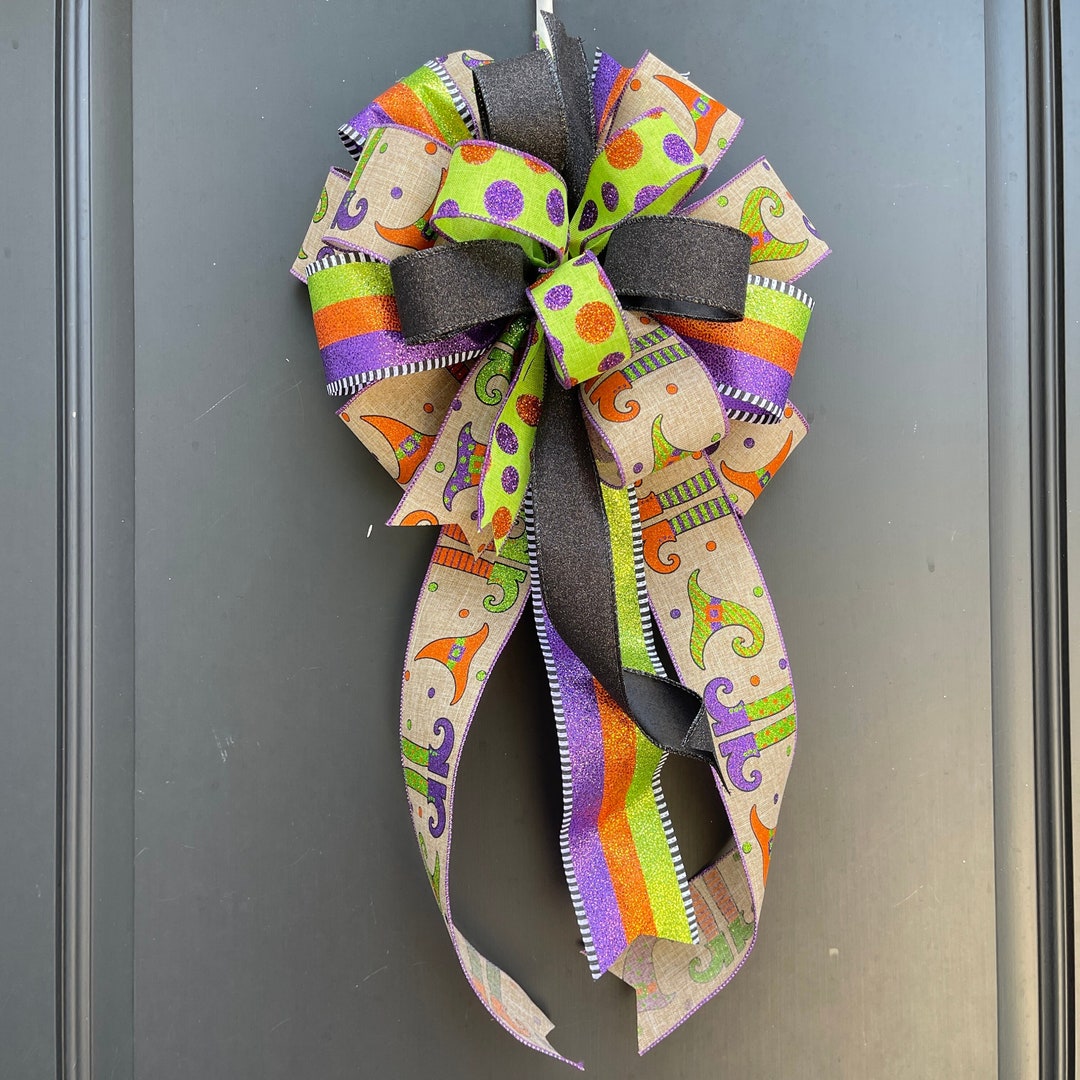 Halloween Witch Bow for Wreath, Witch Hat and Legs Mailbox Bow ...