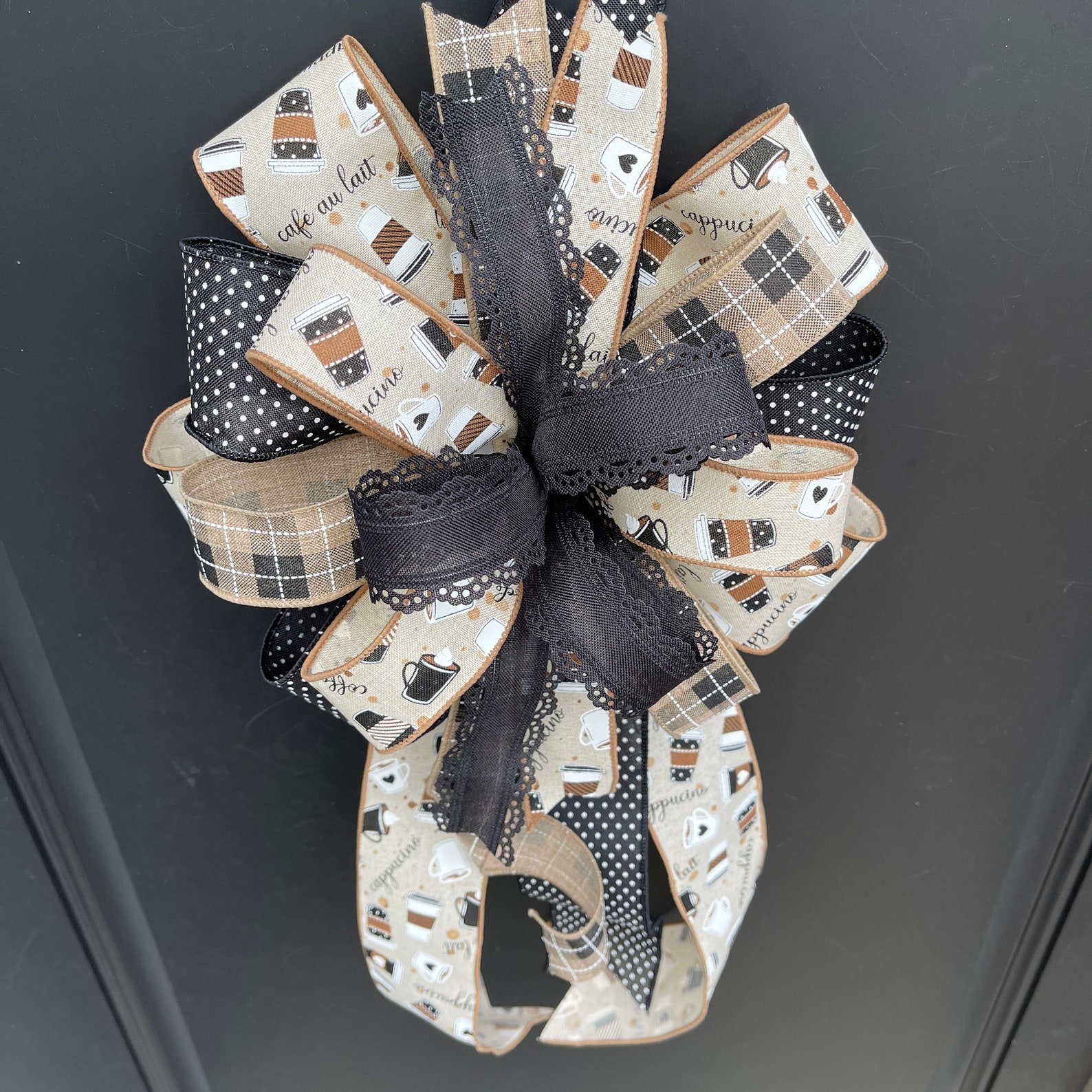 Coffee Theme Wreath Bow Coffee Lovers Bow Indoor or Outdoor - Etsy
