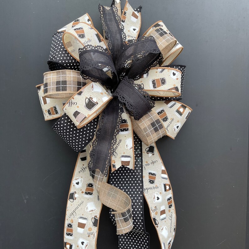 Coffee Theme Wreath Bow Coffee Lovers Bow Indoor or Outdoor - Etsy