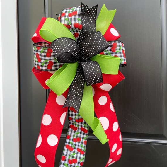 Cherry Wreath Bow Red Green and Black Lantern Bow Indoor or - Etsy