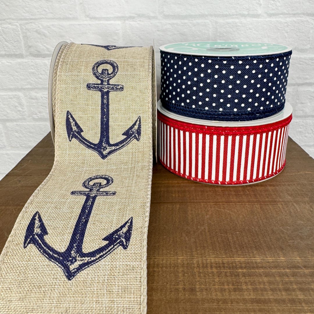 Anchor Ribbon Roll or Bundle, Nautical Beach Lake or River Ribbons ...