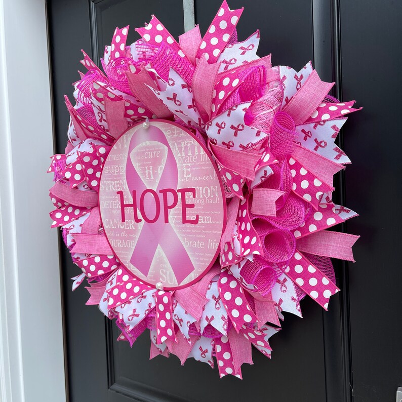 Breast Cancer Survivor Wreath Pink and White Support Decor - Etsy