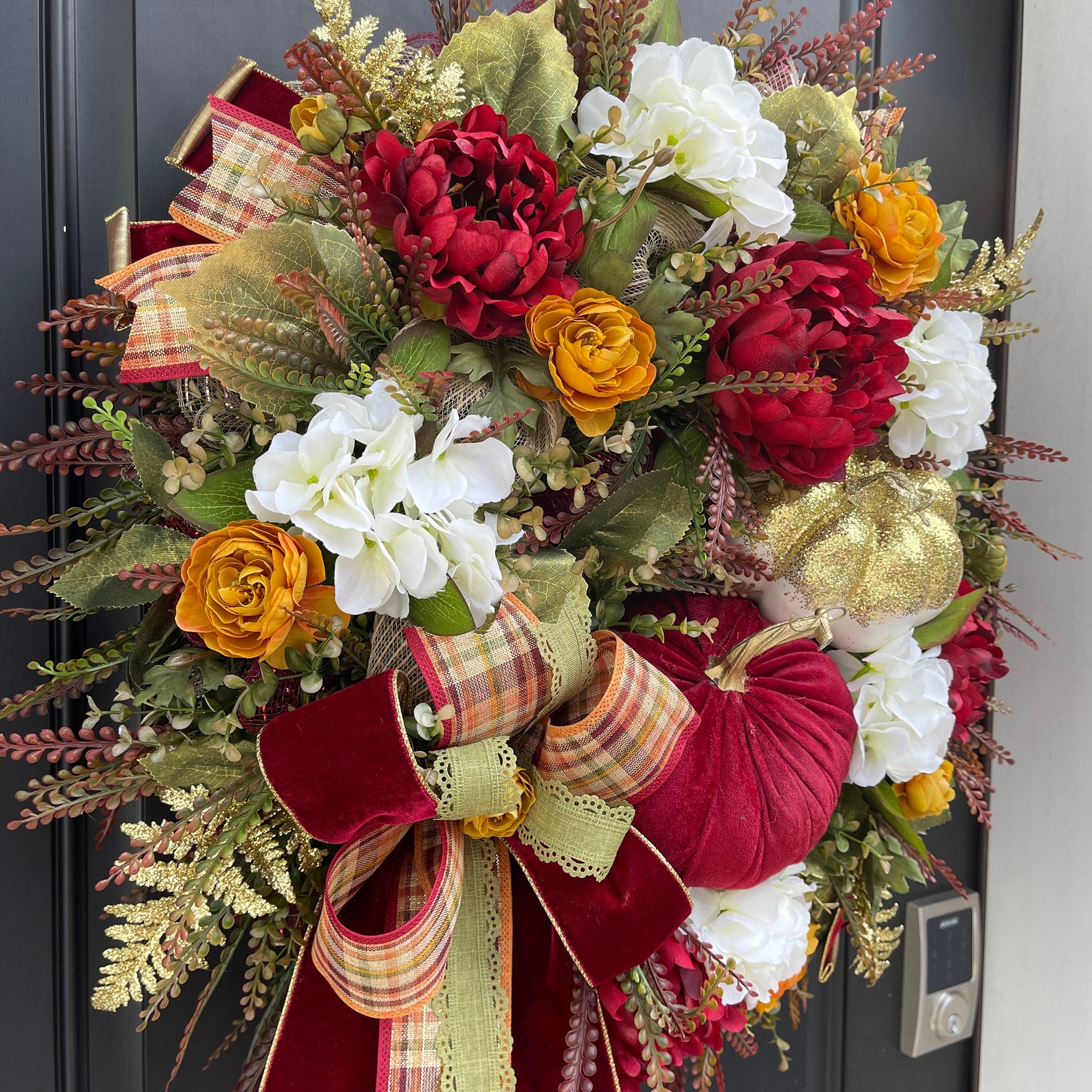 Elegant Velvet and Gold Fall Wreath Hydrangea Peony and - Etsy