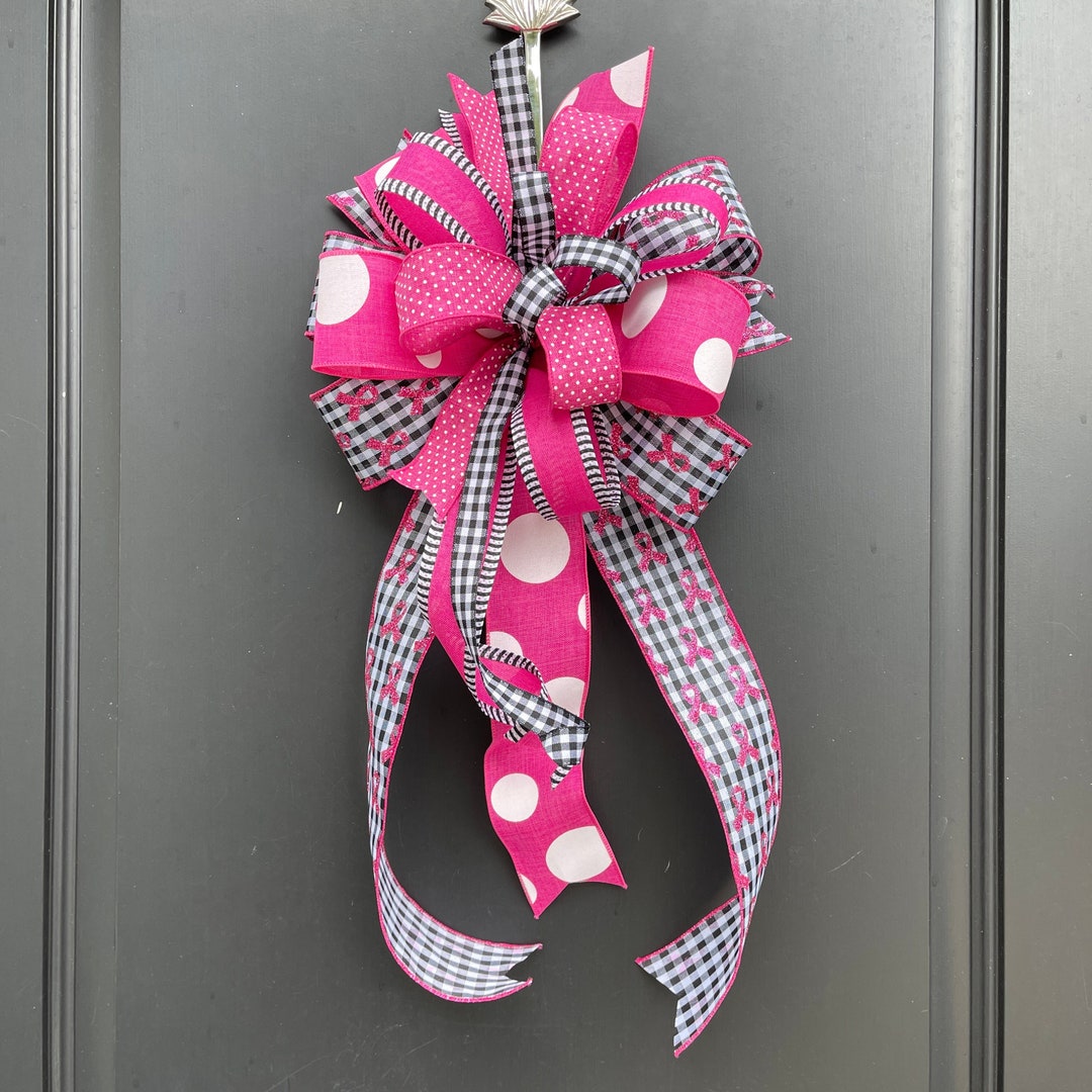 Breast Cancer Survivor Bow, Pink Black and White Support Ribbon, Indoor ...