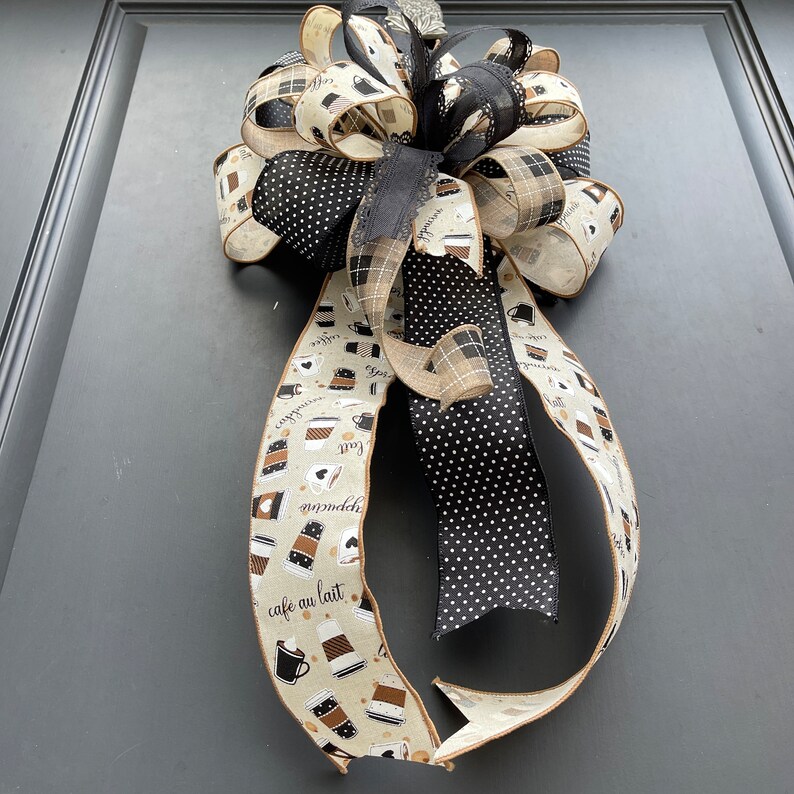 Coffee Theme Wreath Bow Coffee Lovers Bow Indoor or Outdoor - Etsy