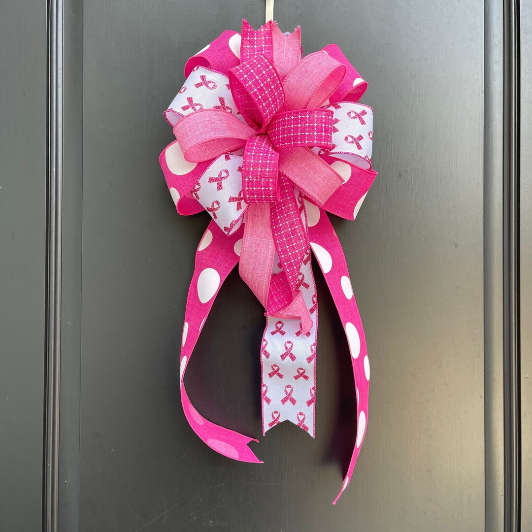 Breast Cancer Survivor Bow, Pink Support Ribbon, Indoor or Outdoor ...