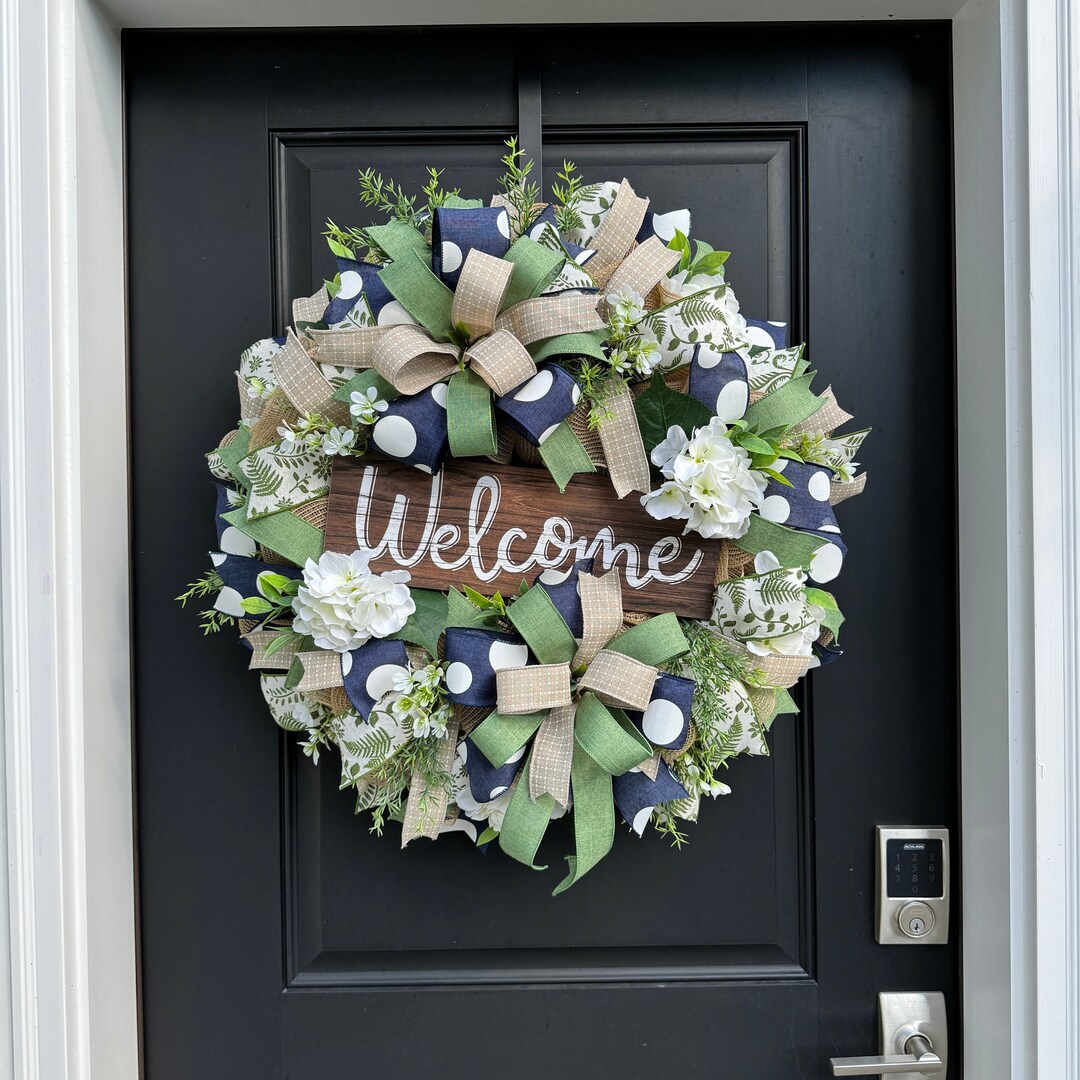 Hydrangea Welcome Wreath: Blue, Green & White Everyday Home Decor - Etsy