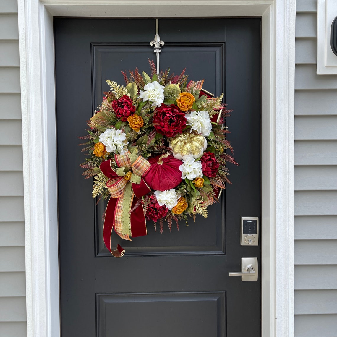 Elegant Velvet and Gold Fall Wreath Hydrangea Peony and - Etsy