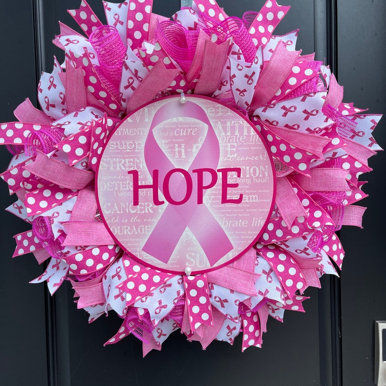 Breast Cancer Survivor Wreath Pink and White Support Decor - Etsy