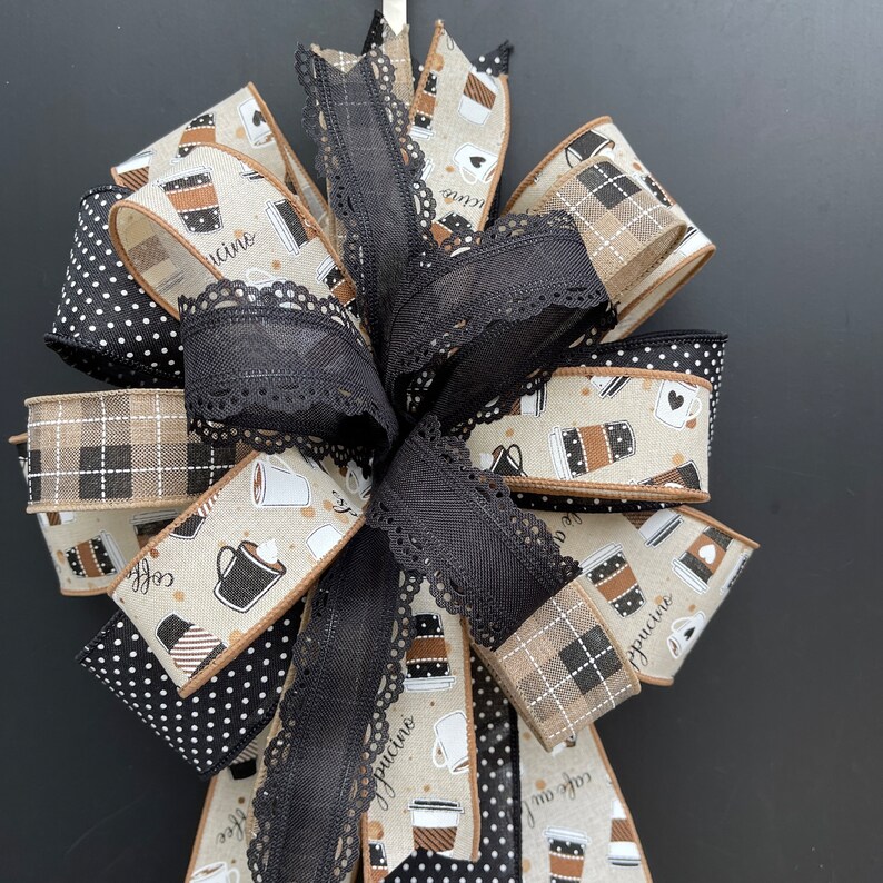 Coffee Theme Wreath Bow Coffee Lovers Bow Indoor or Outdoor - Etsy